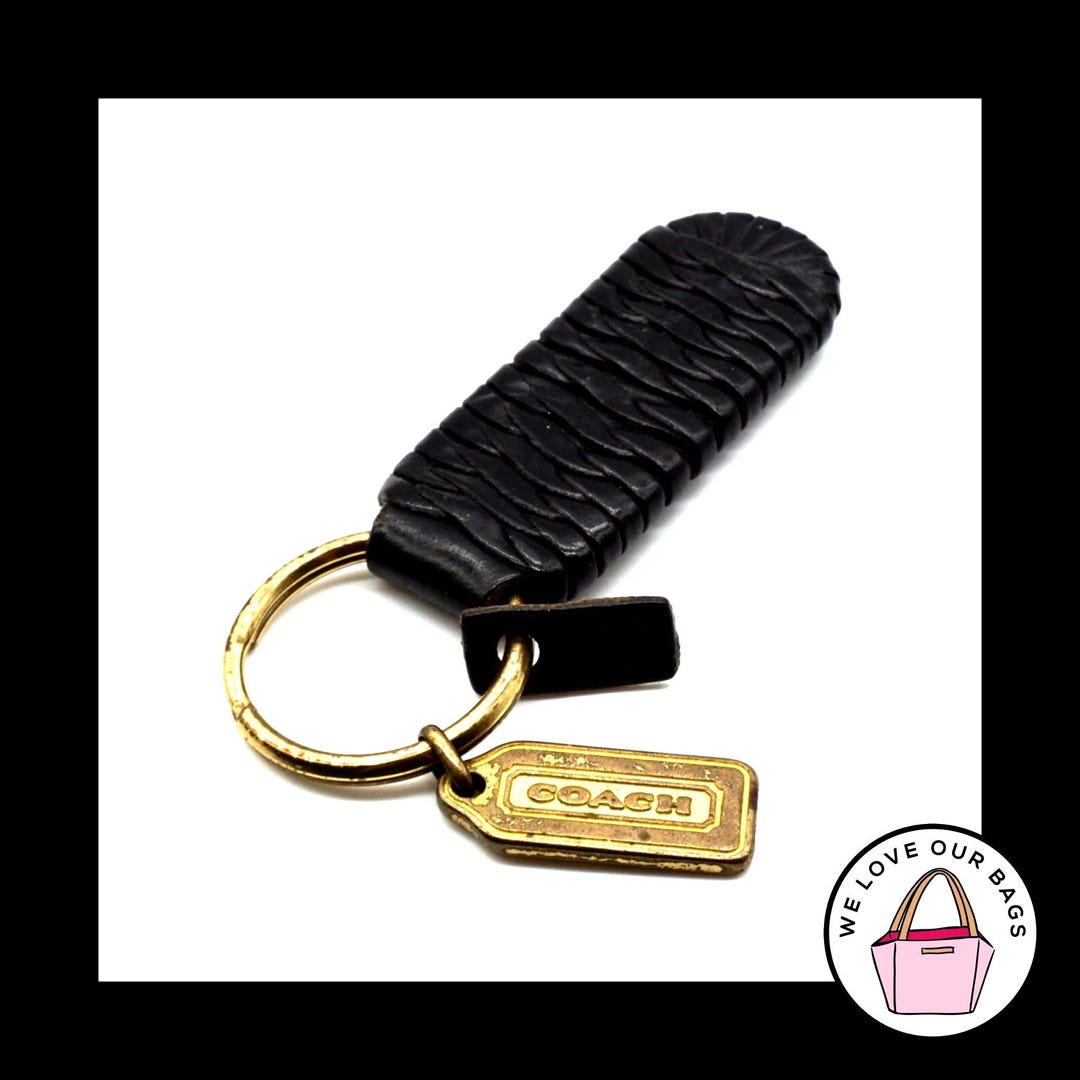 VINTAGE COACH Black Cross Braid Leather Key Fob Bag Charm Keychain Hang ...