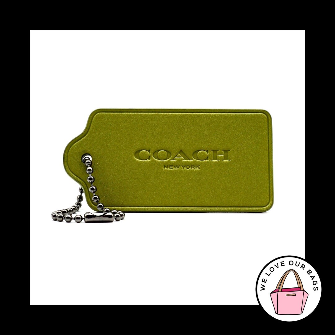 3.5 X-large COACH NEW YORK Green Leather Gunmetal Key Fob Bag Charm ...