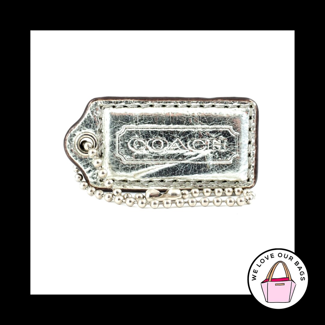 2" Medium COACH SILVER METALLIC Leather Nickel Fob Bag Charm Keychain ...