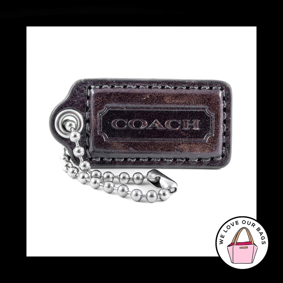 2" Medium COACH Mahogany Brown Leather Nickel Fob Bag Charm Keychain ...