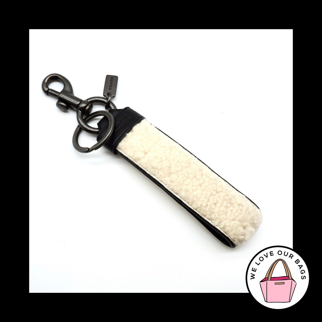 NEW COACH Leather Shearling Fur Large Loop Key Fob Bag Charm Keychain ...