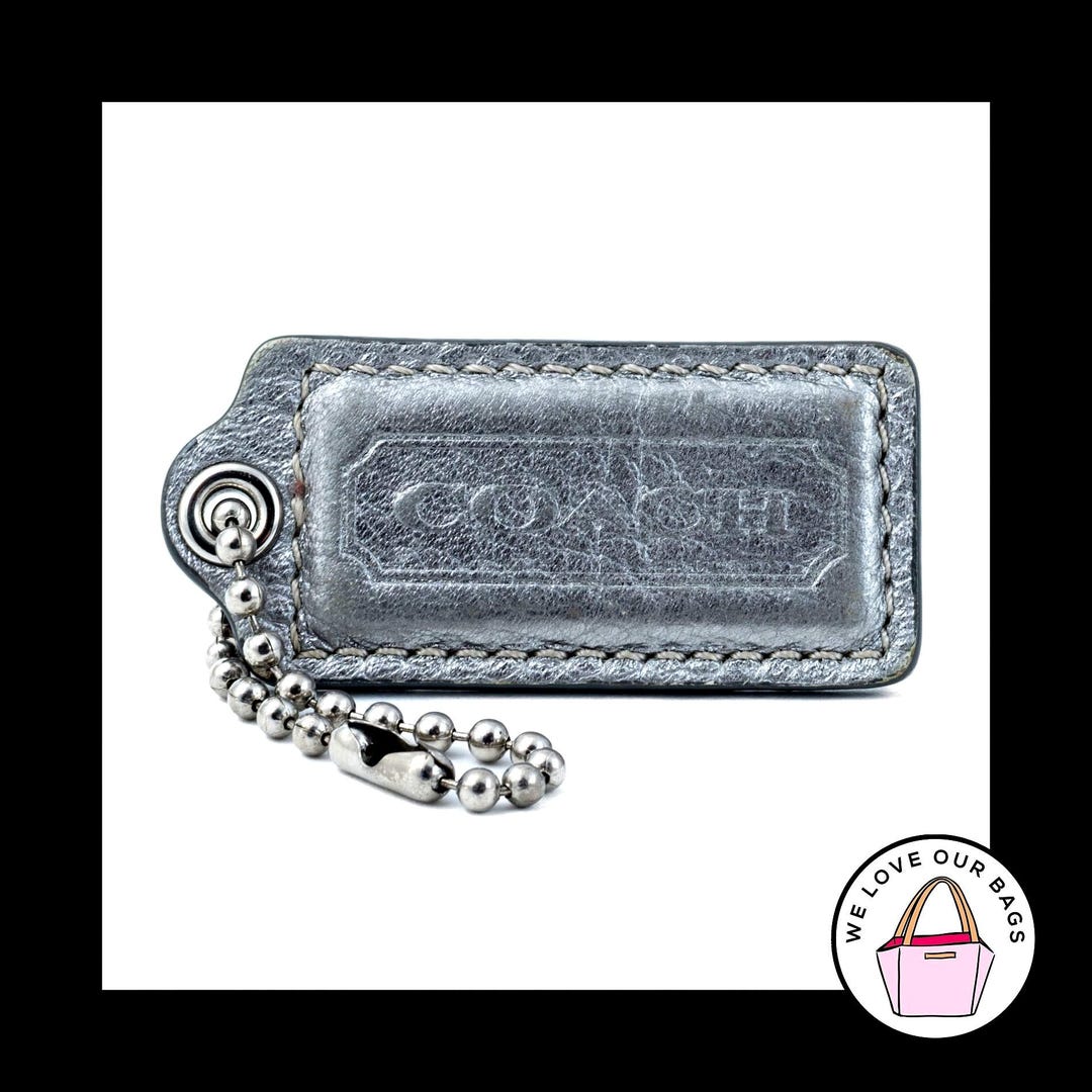 2.25" Medium COACH Silver Metallic LEATHER Nickel Fob Bag Charm ...