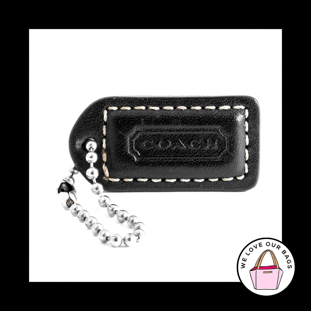 1.5 Small VINTAGE COACH BLACK Leather Nickel Fob Bag Charm Keychain ...