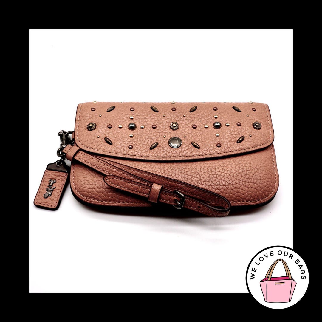 COACH 1941 Prairie Rivets Dark Blush Glovetanned Leather Wristlet ...