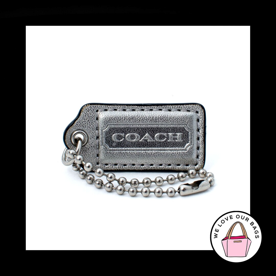 2" Medium COACH METALLIC SILVER Leather Nickel Fob Bag Charm Keychain ...