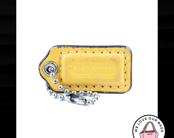 1.5" Small COACH Yellow Leather Nickel Fob Bag Charm Keychain Hang Tag ...