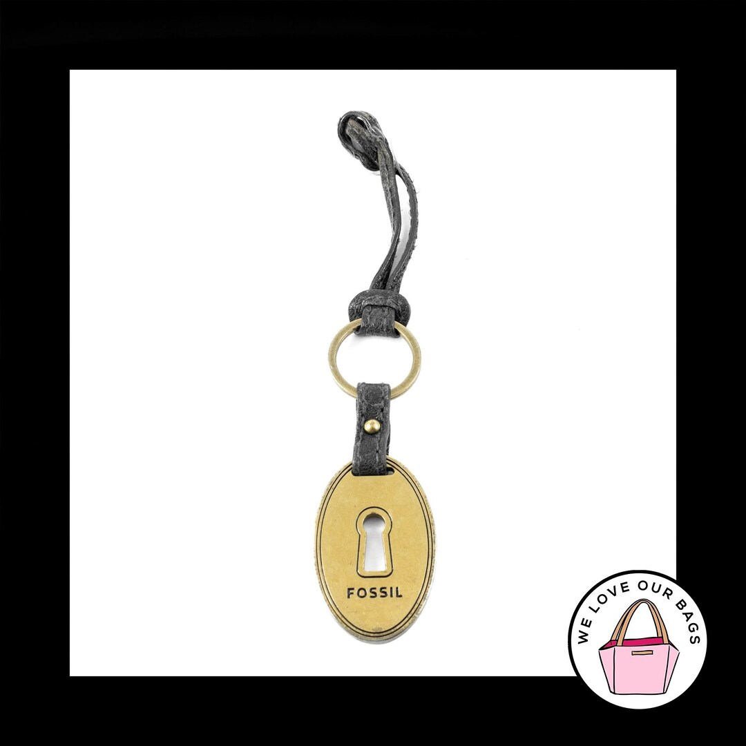 FOSSIL Green LEATHER STRAP Loop Gold Brass Key Fob Bag Charm Keychain ...