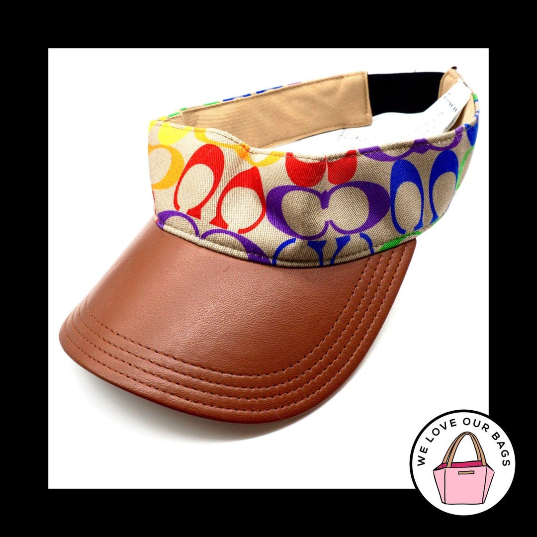New COACH RAINBOW SIGNATURE Hat Visor Leather Brim Elastic Back Pride ...