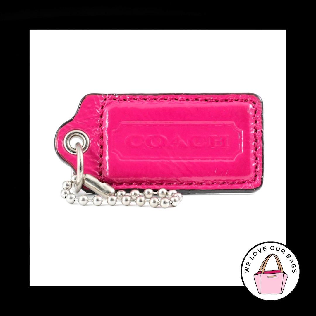 2.5" Large COACH Pink PATENT LEATHER Nickel Key Fob Bag Charm Keychain ...