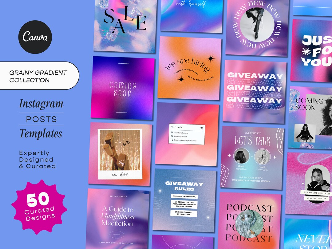 50 Canva Instagram Post Template | Grainy Gradient Design, Canva Bundle ...