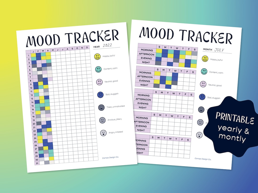 Mood Tracker Yearly and Monthly Mood Planner Print at Home, Letter A4 ...