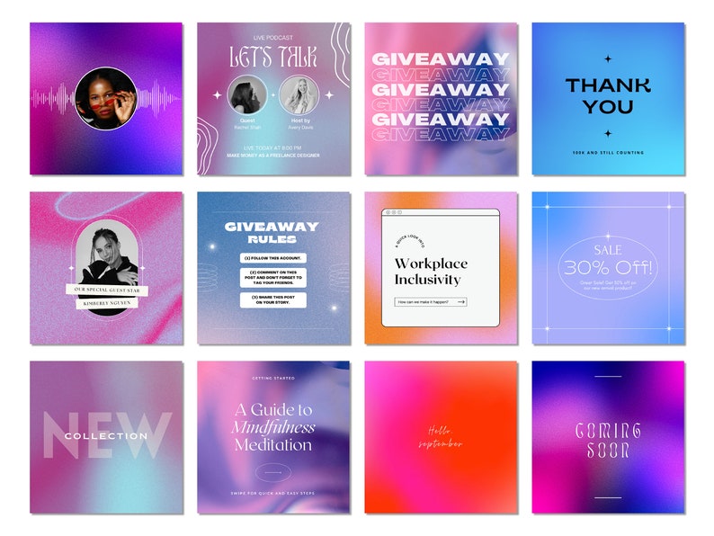 50 Canva Instagram Post Template Grainy Gradient Design, Canva Bundle - Etsy