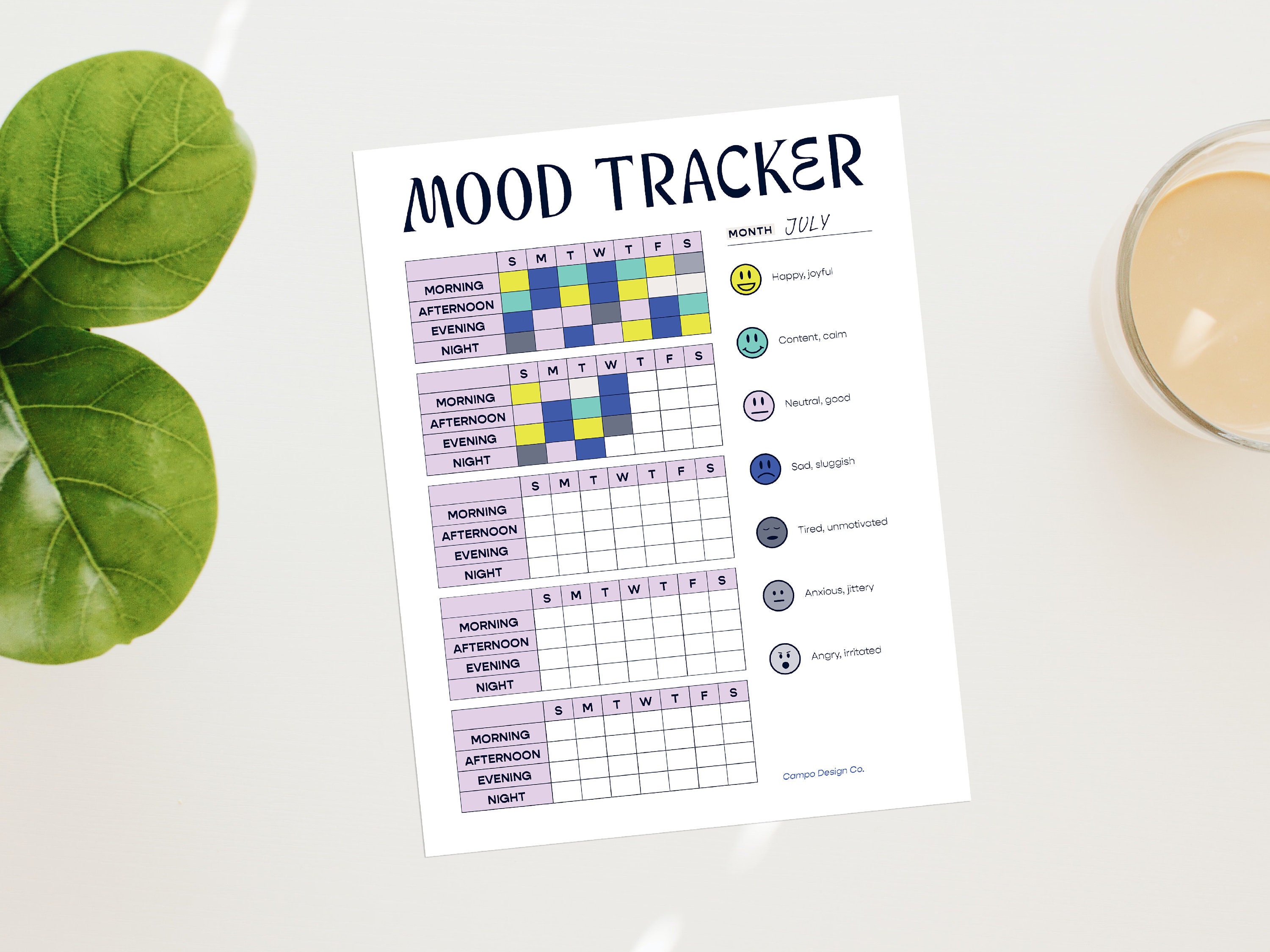 Mood Tracker | Yearly and Monthly Mood Planner | Print at Home, Letter ...