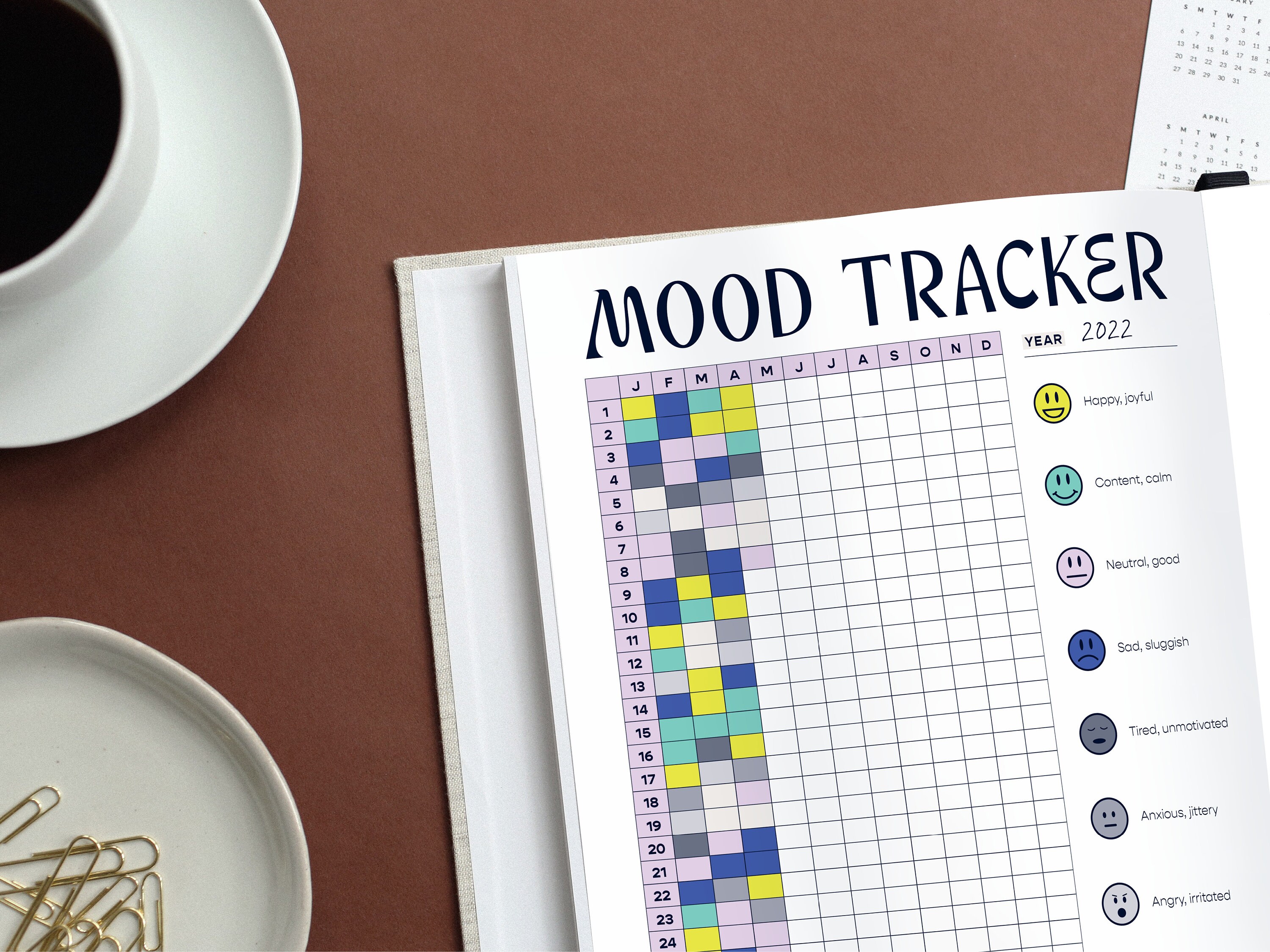 Mood Tracker | Yearly and Monthly Mood Planner | Print at Home, Letter ...