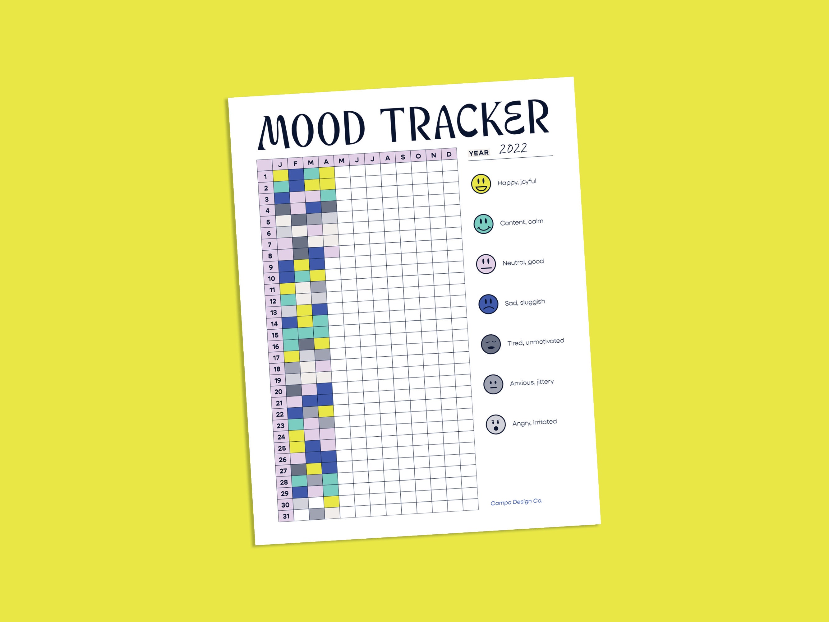 Mood Tracker | Yearly and Monthly Mood Planner | Print at Home, Letter ...