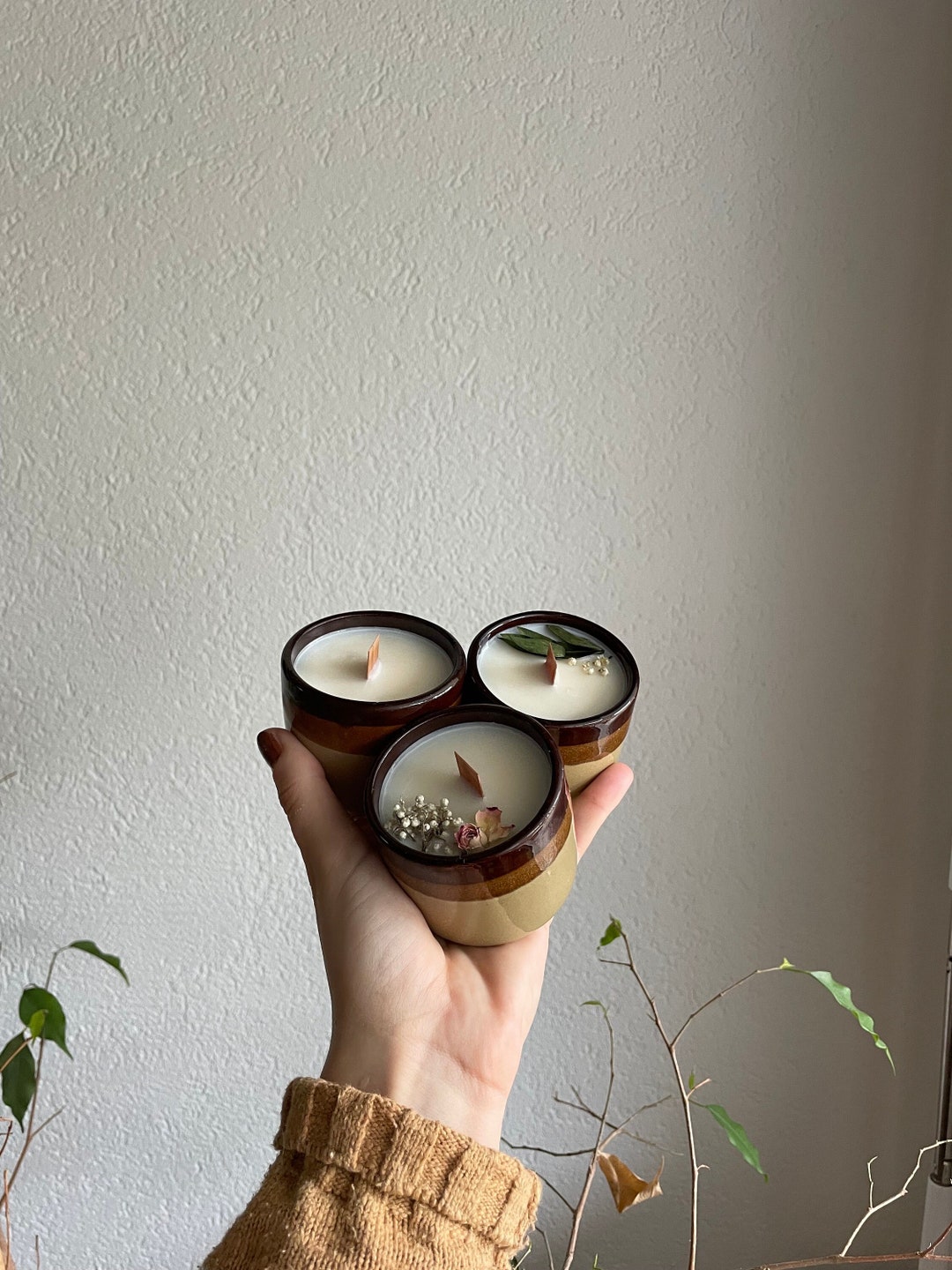 Sojawachs Kerze in vintage Keramik aus Erdtönen, Duftkerze mit ...