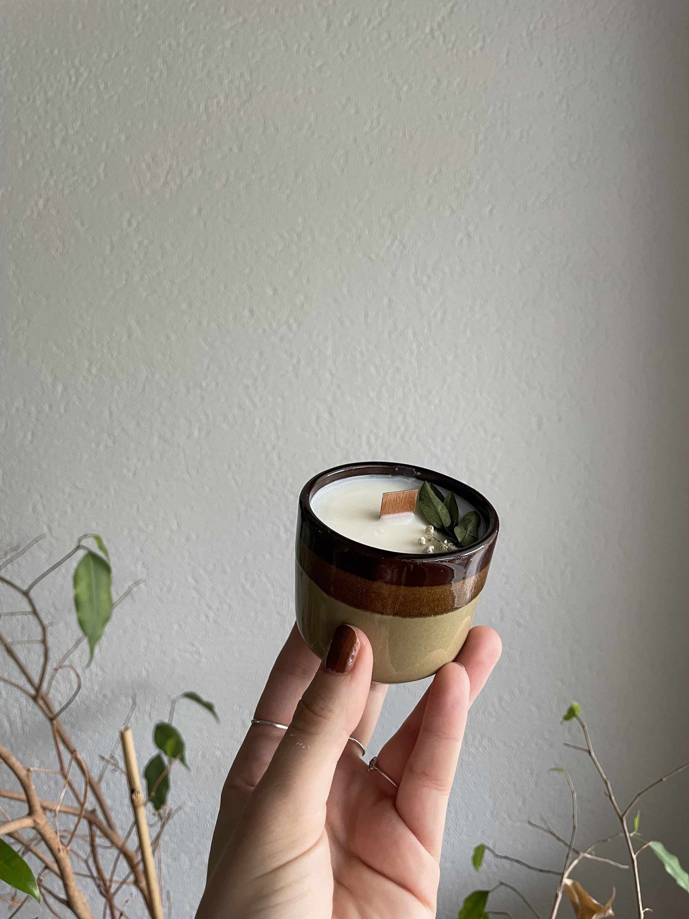 Sojawachs Kerze in vintage Keramik aus Erdtönen, Duftkerze mit ...