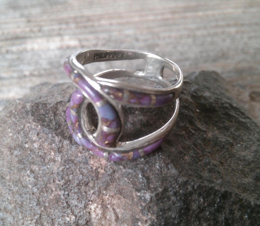 Sterling Silver Artisan Made Ladies Sugilite Inlaid Woven Ring Size 6 ...