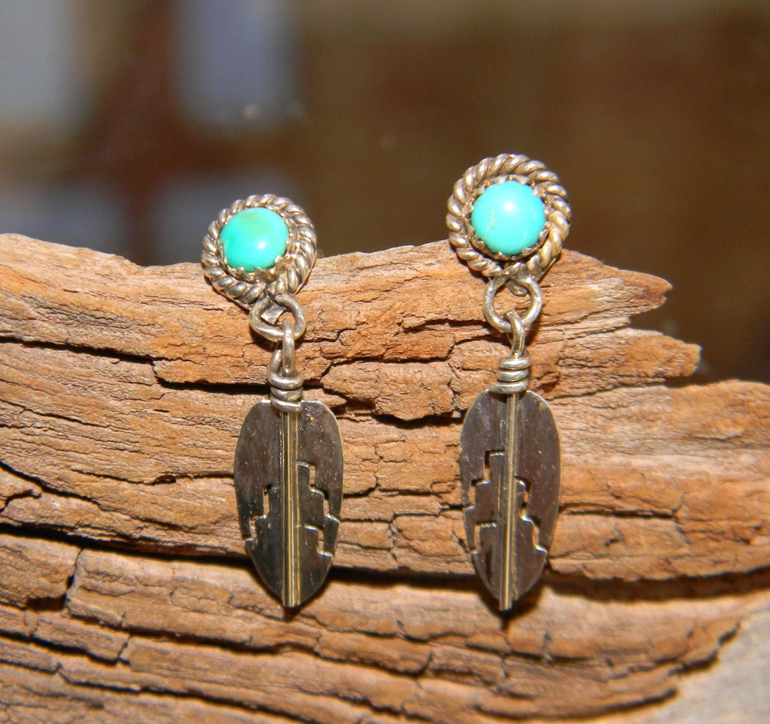 Sterling Silver Navajo Ladies Posts Earrings Turquoise 1 Long Hanging ...