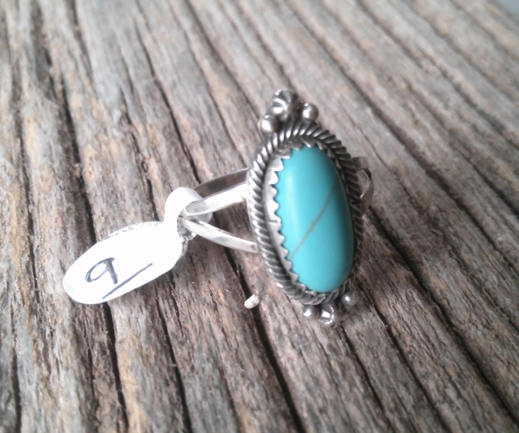 Sterling Silver Navajo Ladies Blue Turquoise Ring 6 Sterling Balls Size ...