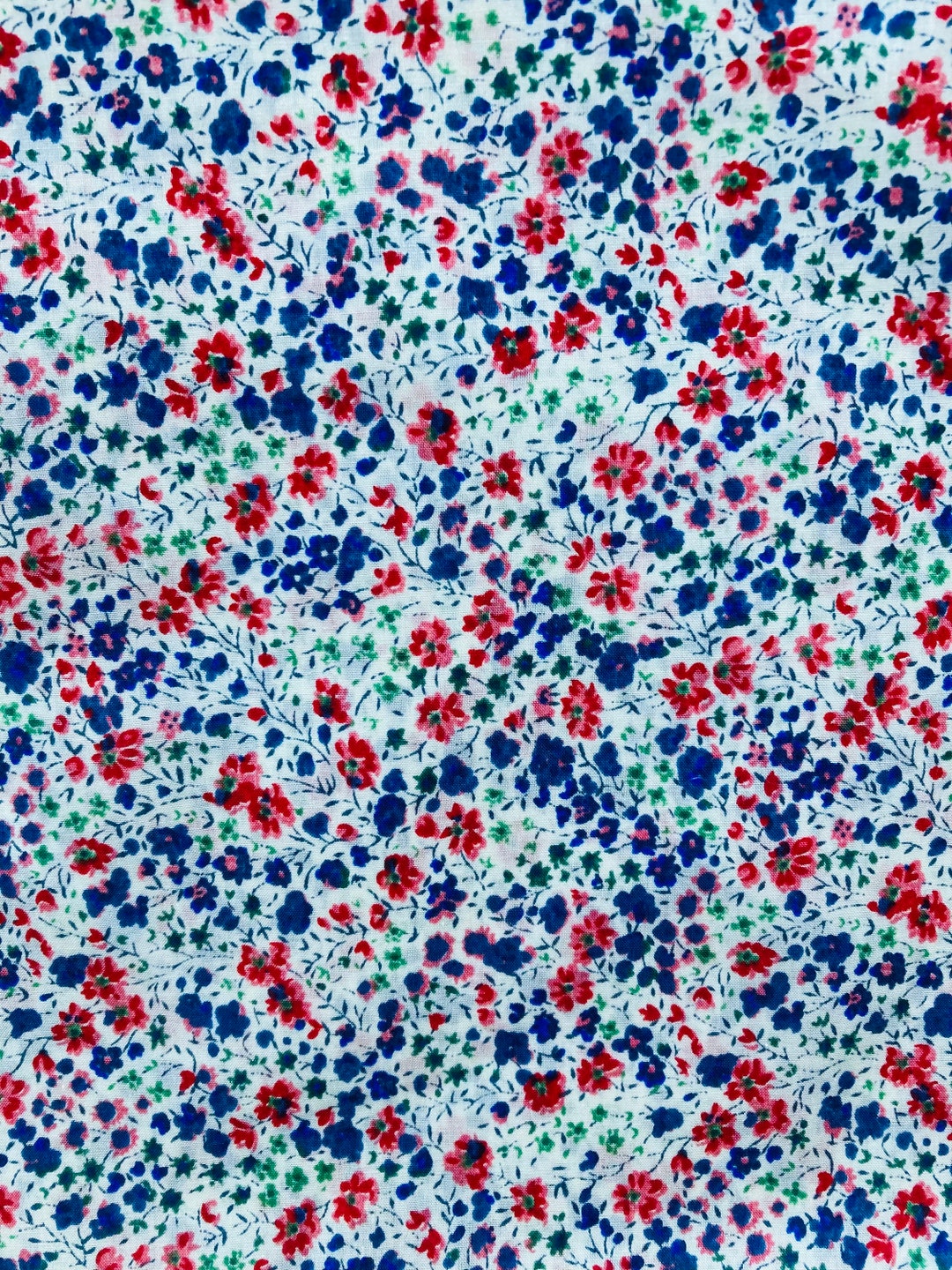 A Blue and Red ‘phoebe’ Liberty Tana Lawn 40 X 50cm Patchwork Crafting ...