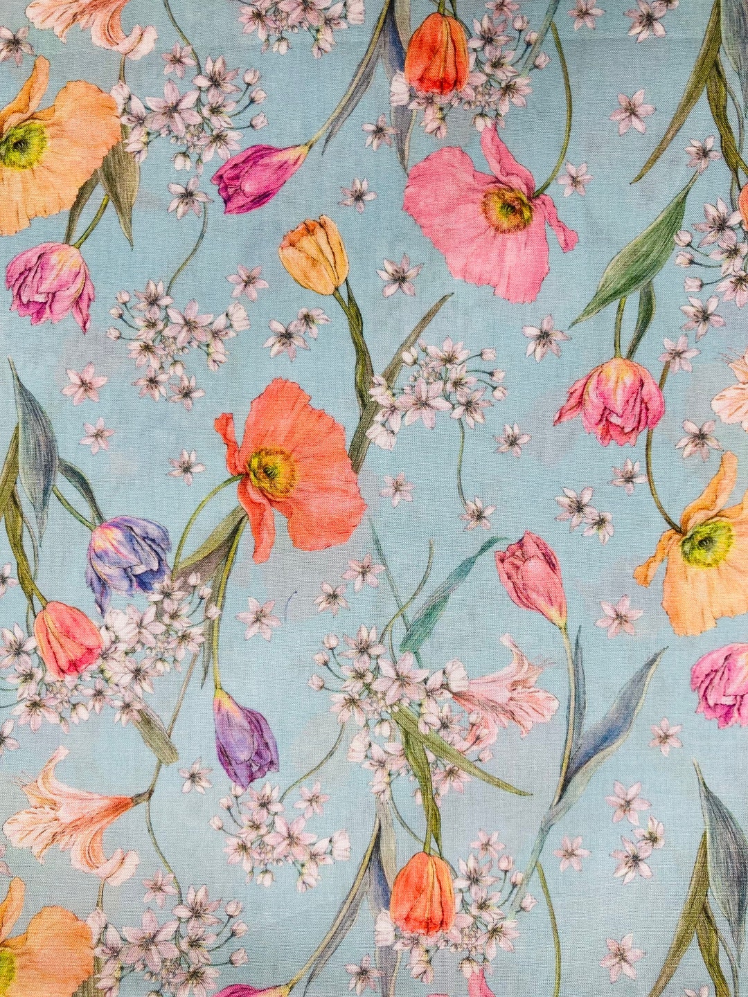 A Pretty Liberty Tana Lawn 40 X 50cm Fabric Pink and Blue spring Blooms ...