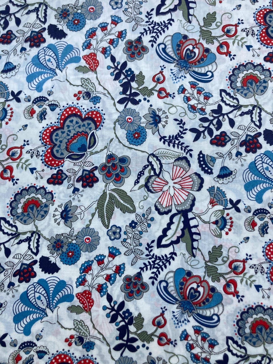 Mabelle, A Liberty Tana Lawn Fabric in a Blue/red Colour Way. 13 X 9 ...