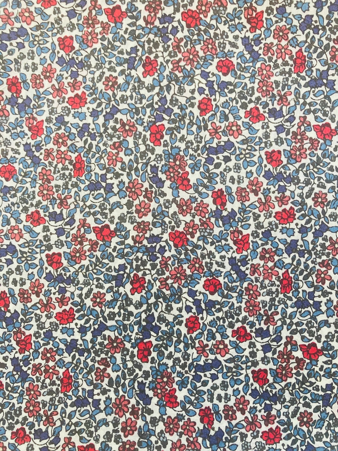 A Lovely Blue and Red ‘emilia’s Flowers’ Liberty Tana Lawn Cut to 40 X ...