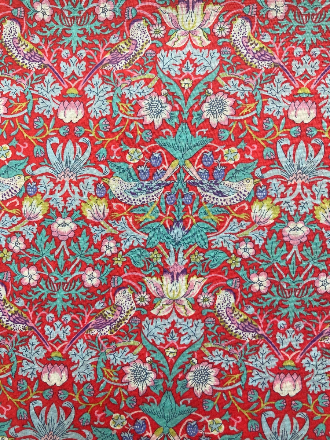 A Red and Turquoise ‘strawberry Thief’ Liberty Tana Lawn 13”x 9” - Etsy