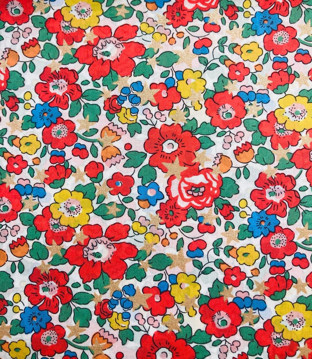 Betsy Star, A Festive, Liberty Tana Lawn White, Red With Gold Stars. 13 ...