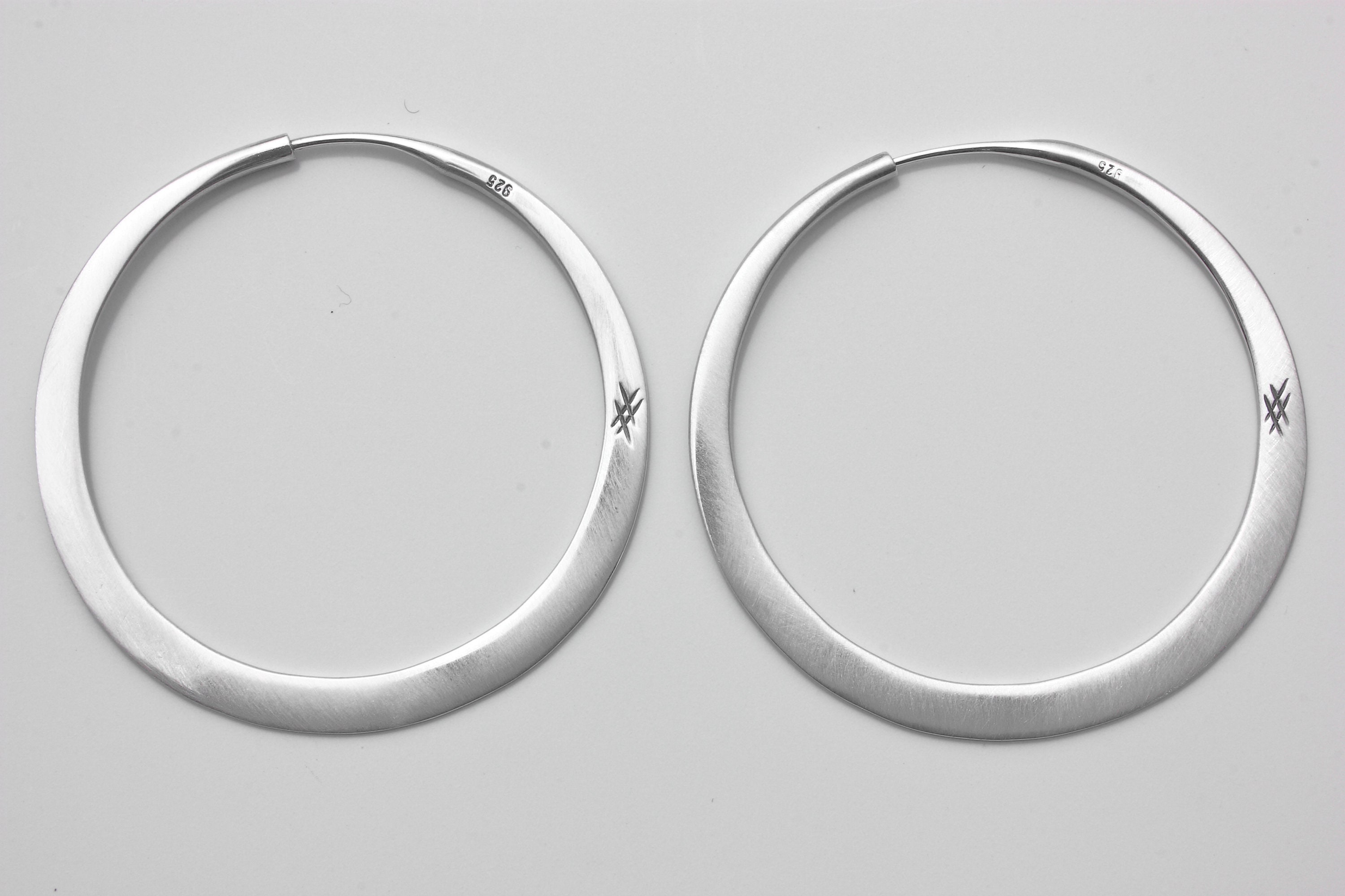Flat Hoops Earrings, 925 Solid Sterling Silver, Hammered, Grade ...