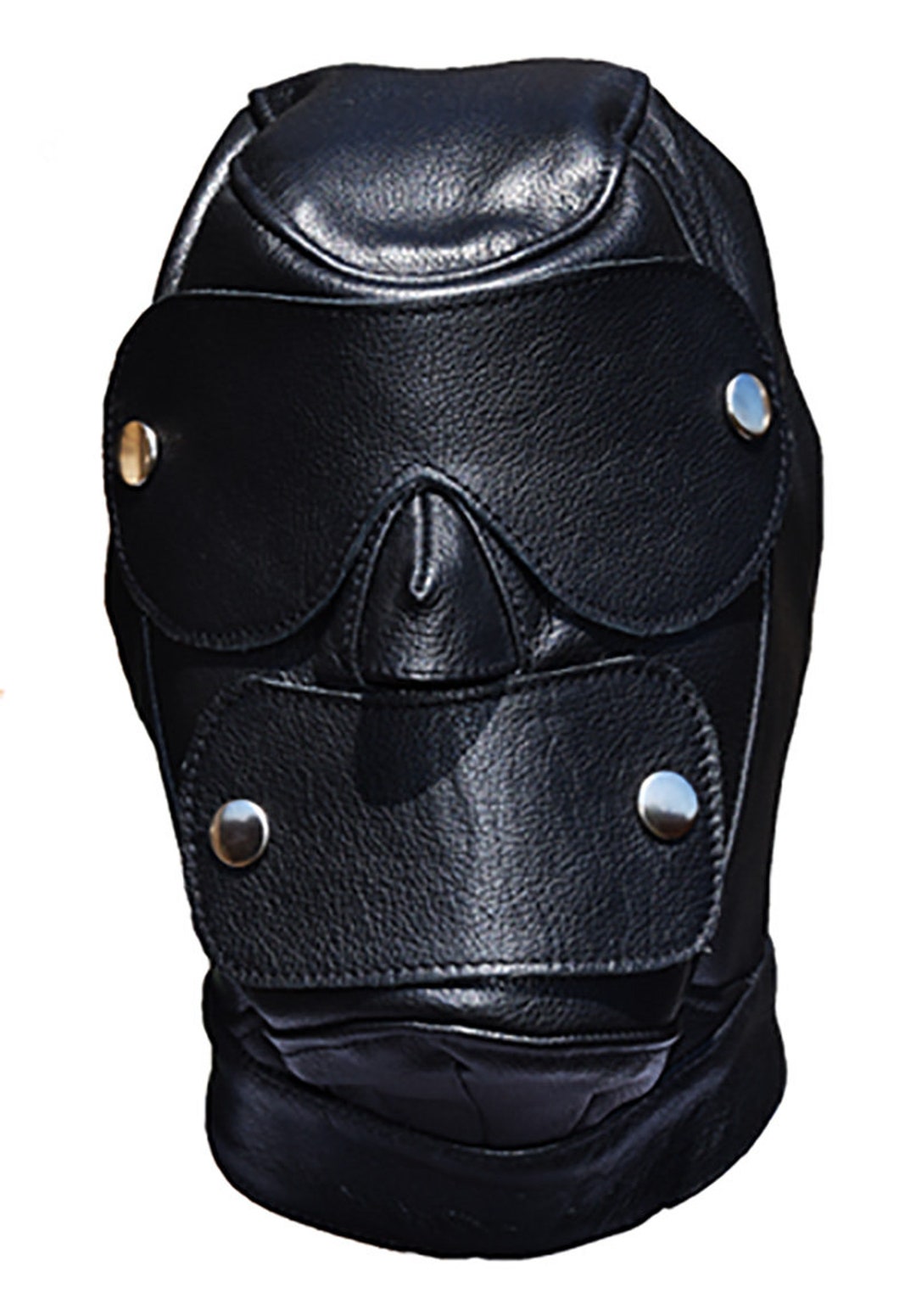 BRAND NEW 100% Leather Slave Hood Pop off Eyes and Mouth Piece Lace up ...
