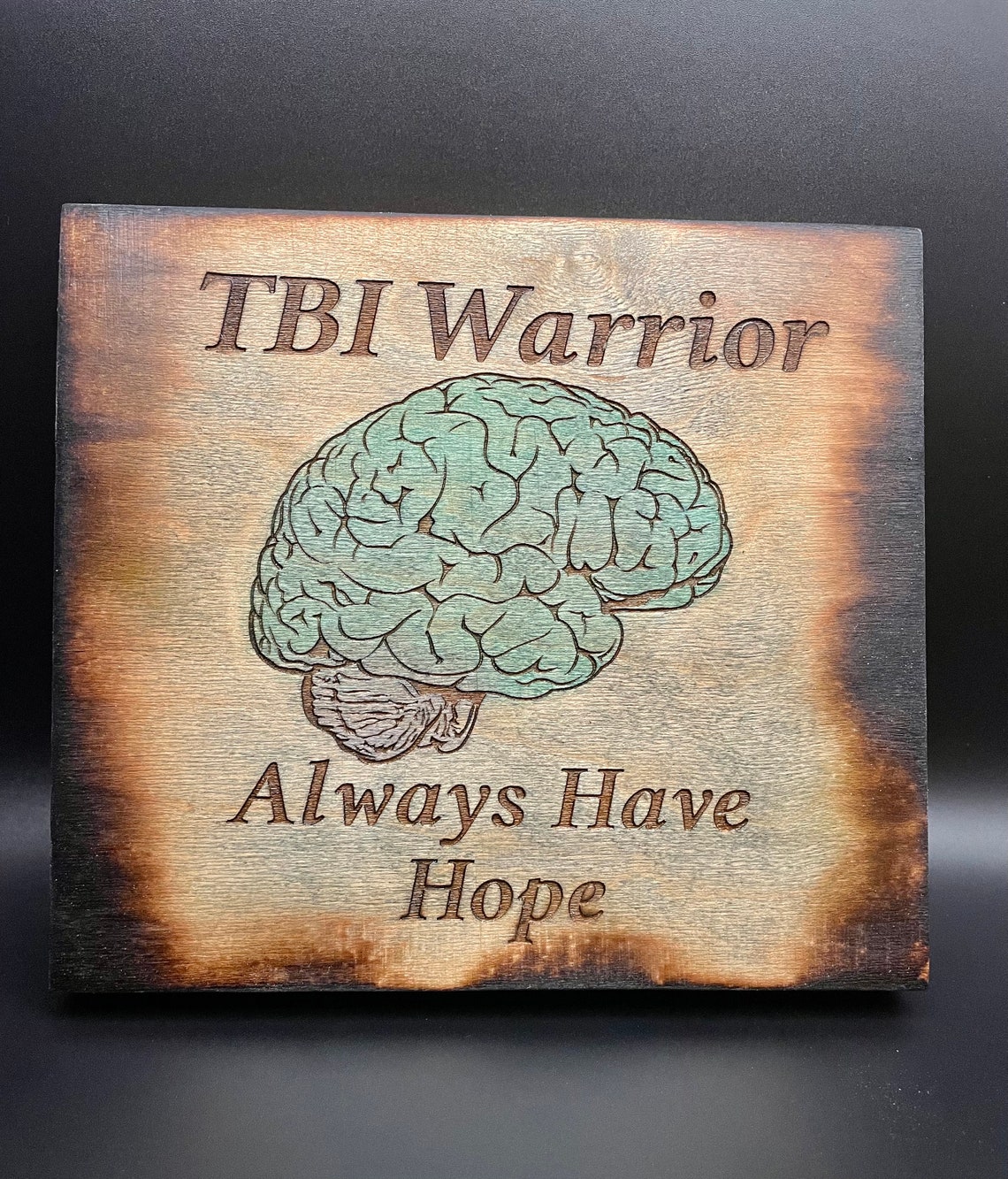 TBI Warrior Rustic Engraved Wood Burned Edges, Wooden Teal Colored ...