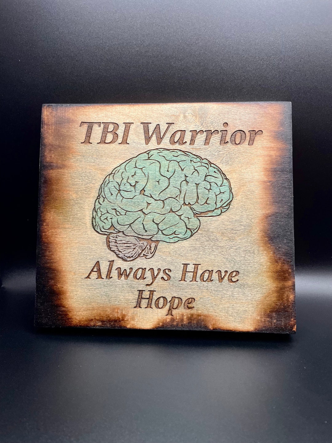 TBI Warrior Rustic Engraved Wood Burned Edges, Wooden Teal Colored ...