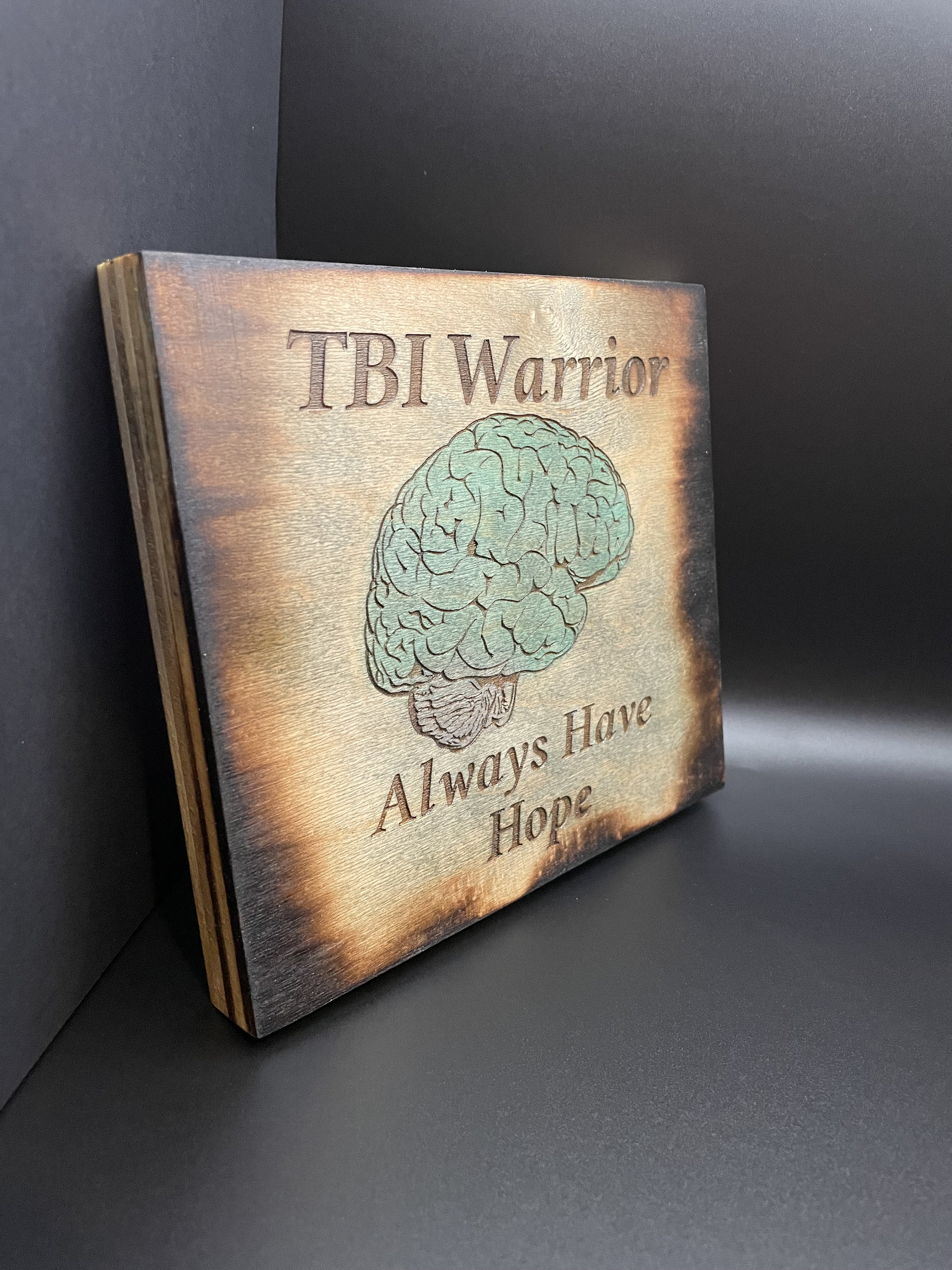 TBI Warrior Rustic Engraved Wood Burned Edges, Wooden Teal Colored ...