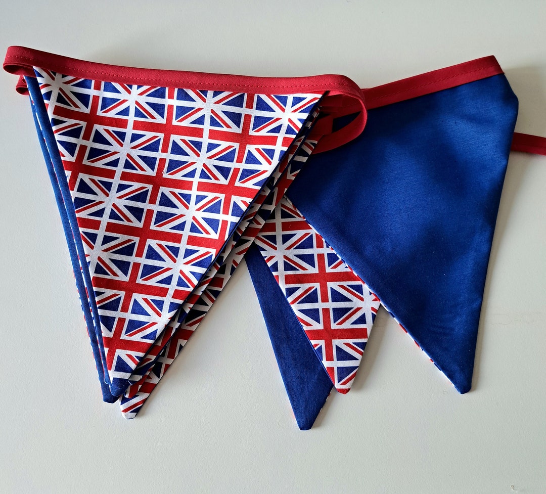 Banderines, banderines Union Jack, coronación, crema, 10 banderas, 2 m ...