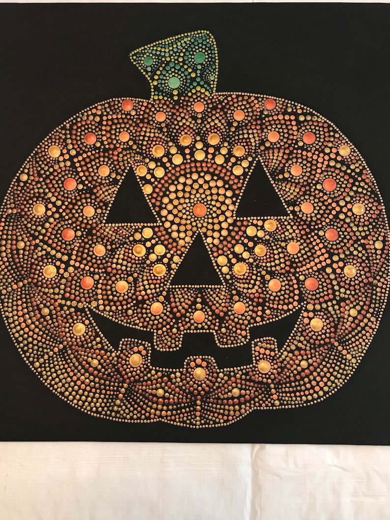 Halloween Pumpkin Mandala Dot Art Painting 12 X 12 In. - Etsy