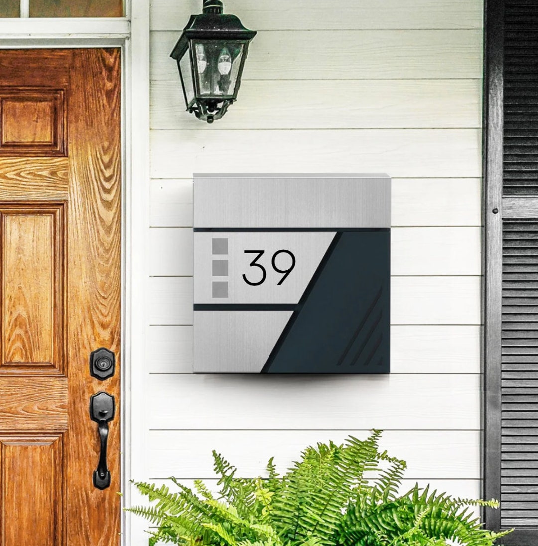 Contemporary Postbox, Personalised Post Box, Lockable Post Box, Grey ...