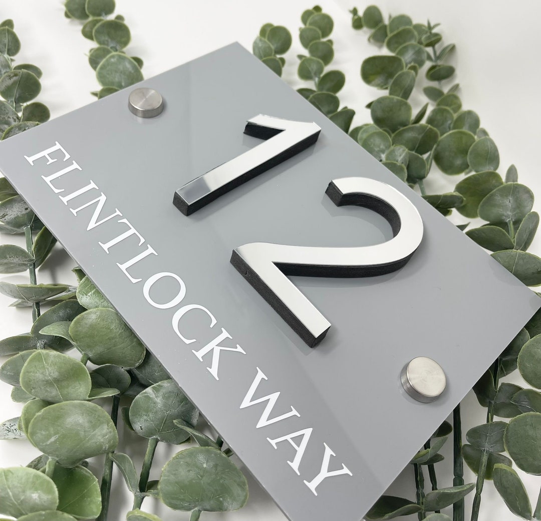 House Door Sign, Acrylic House Number Door Sign Personalised Mirrored ...