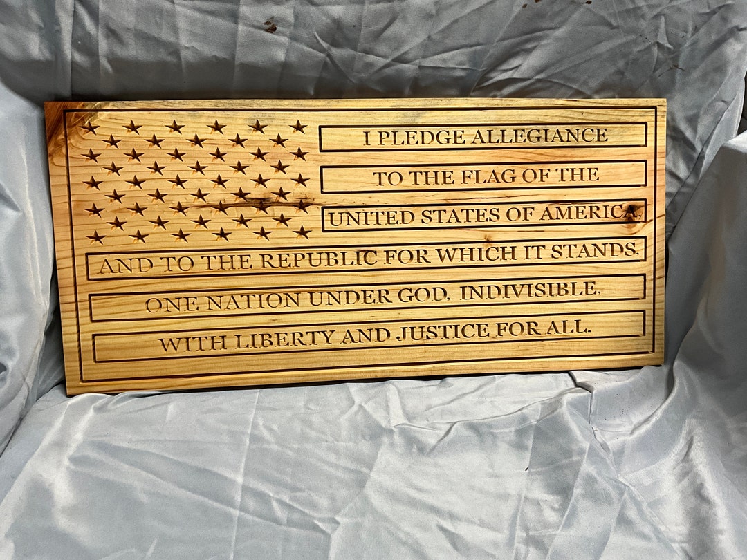 American Flag With the Pledge of Allegiance Carved in Southern - Etsy
