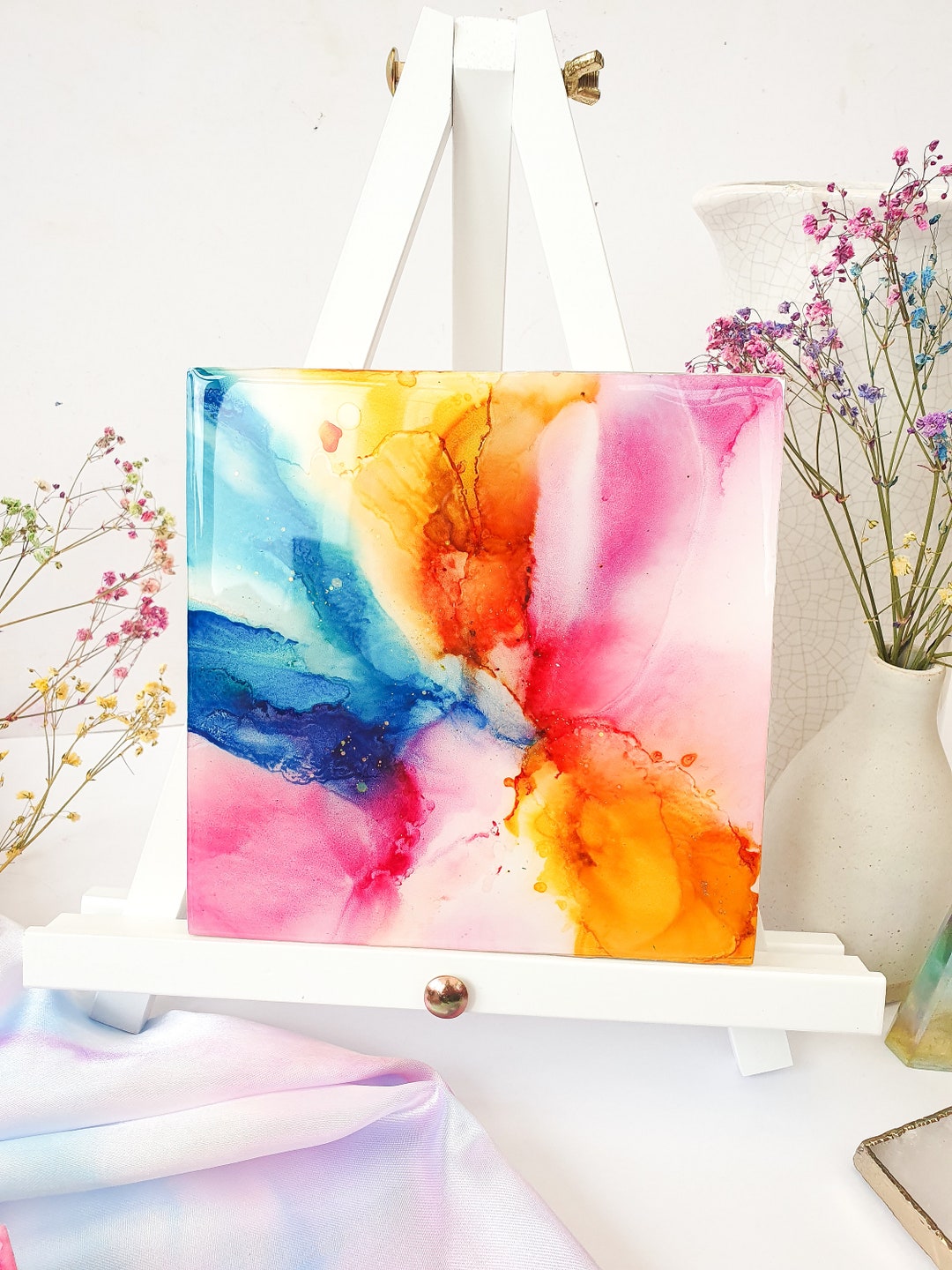 Original Resin Alcohol Ink Painting / Contraluz Opal I / 6x6" / Modern ...