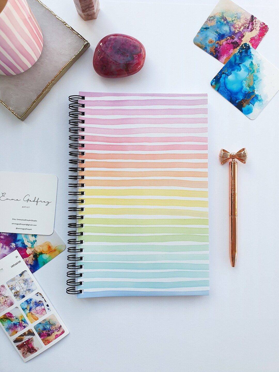 A5 Lined Notebook / Spiral Bound / Soft Cover / Rainbow Stripes ...
