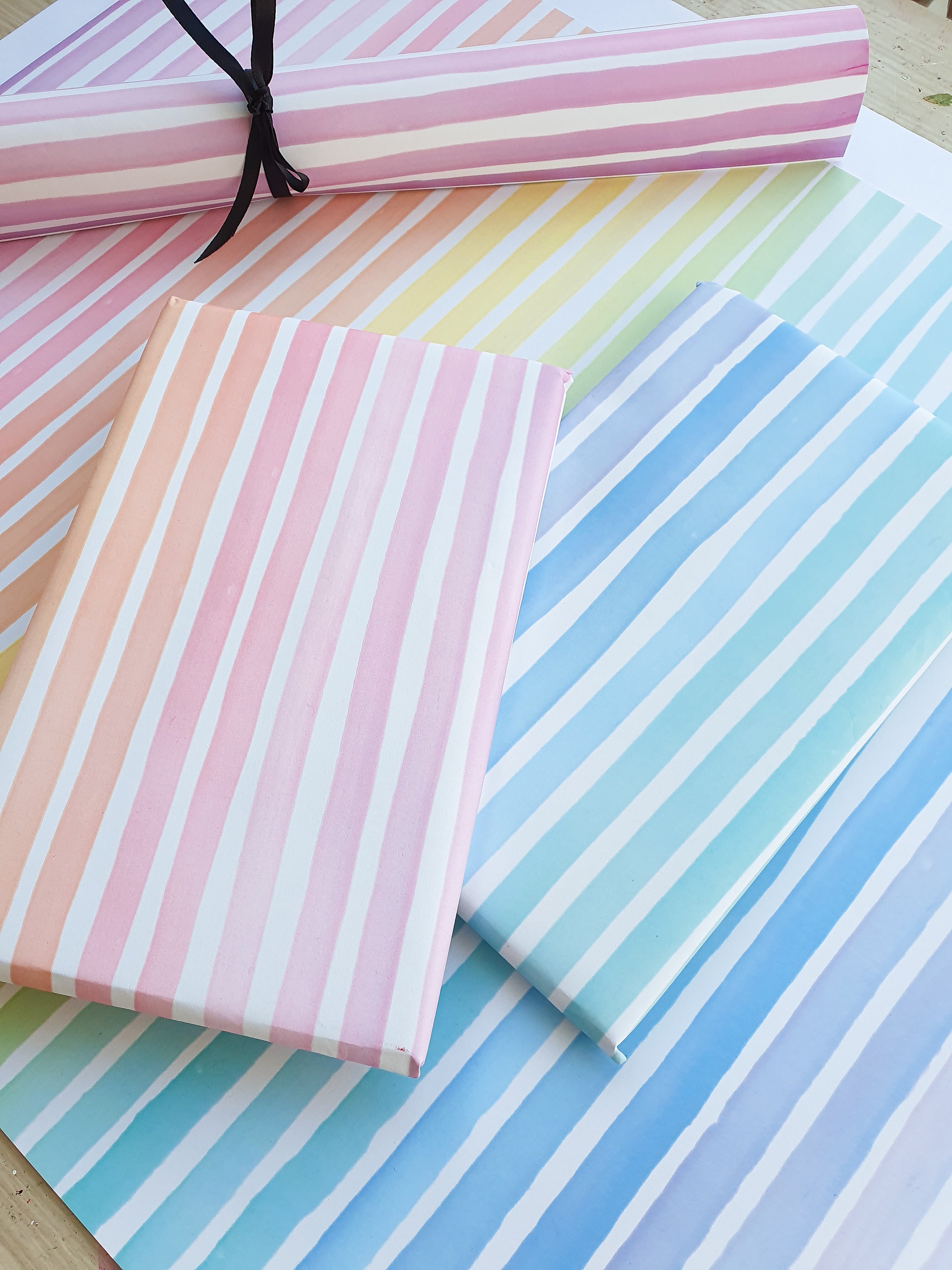 A2 Rainbow Stripe Wrapping Paper / Alcohol Ink Artwork / - Etsy UK