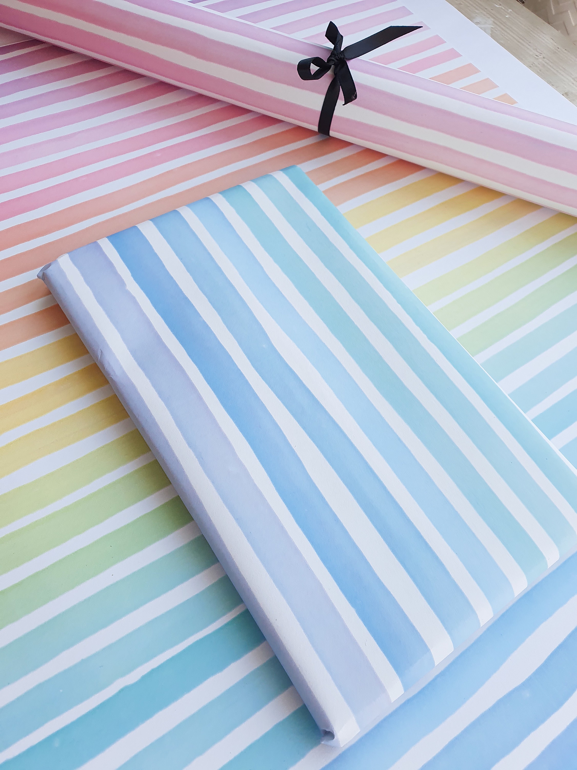 A2 Rainbow Stripe Wrapping Paper / Alcohol Ink Artwork / - Etsy UK