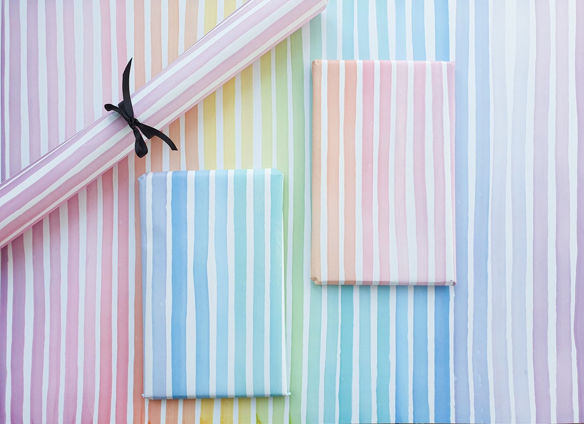 A2 Rainbow Stripe Wrapping Paper / Alcohol Ink Artwork / - Etsy UK