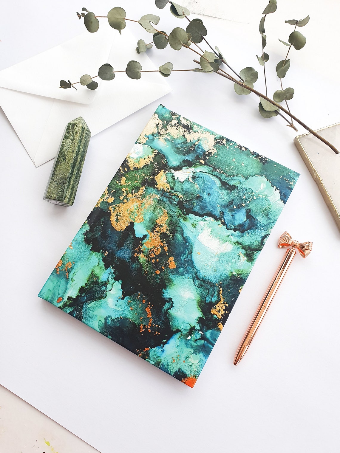Luxury A5 Hardback Notebook / 'forest' / Green Alcohol Ink / Office ...
