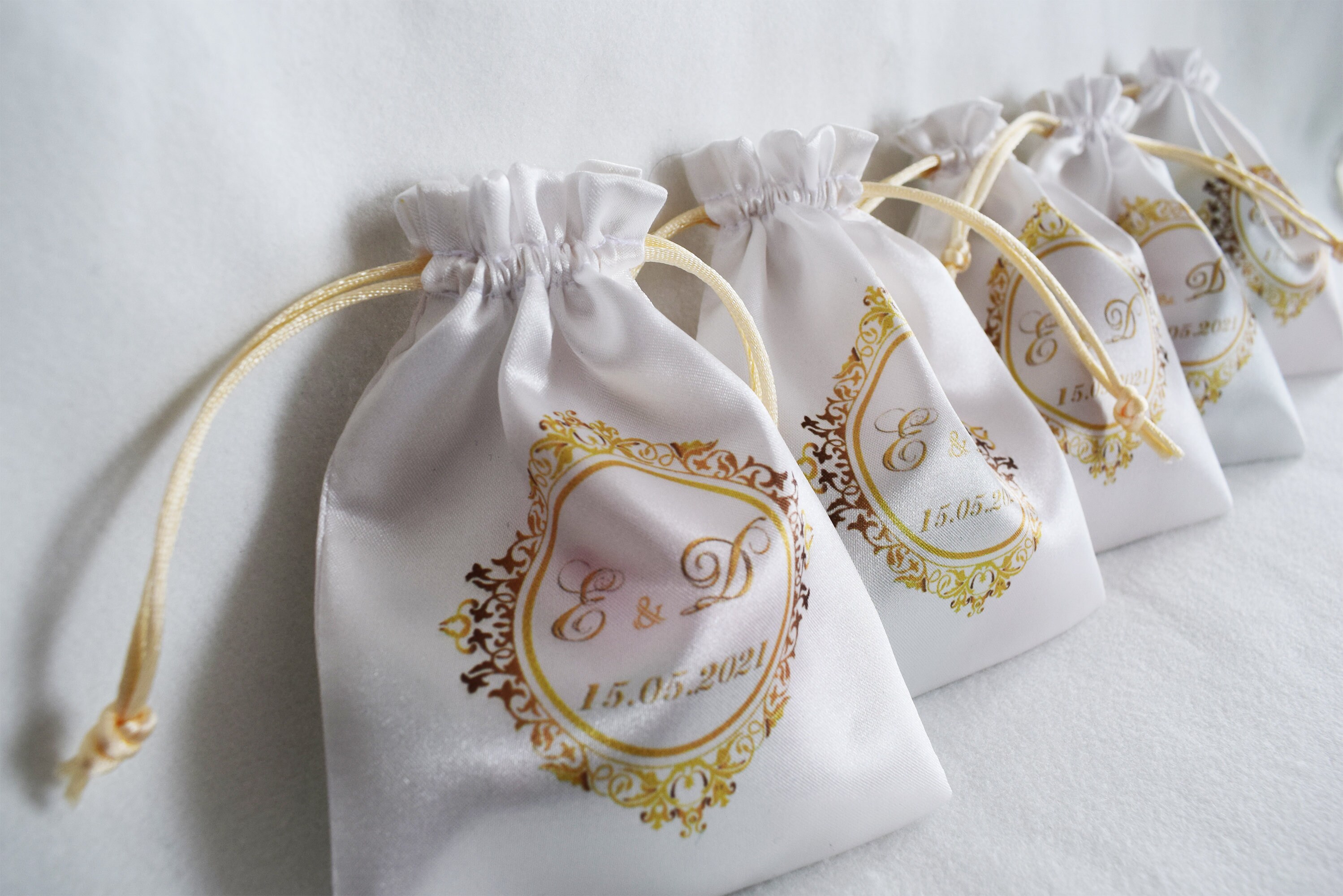 Wedding Favor, Custom Satin Bags, Wedding Thank You Favor Tags, Party ...