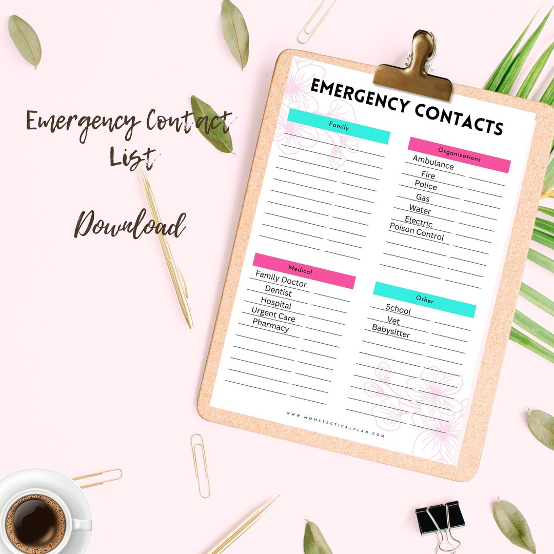 Emergency Contact List, Contact List, Printable Contact List, Printable ...