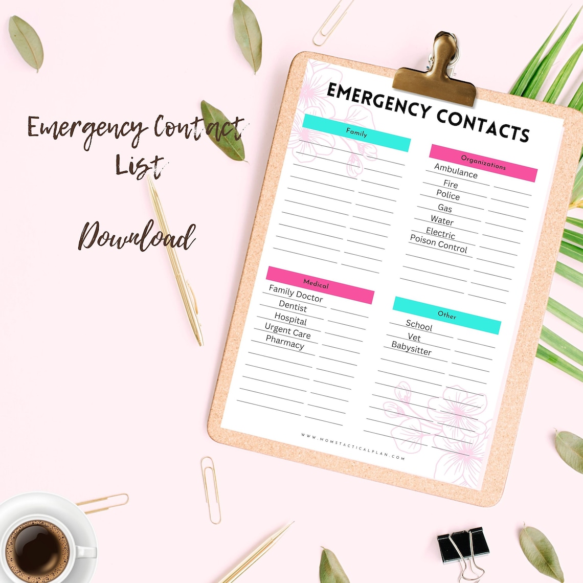 Emergency Contact List, Contact List, Printable Contact List, Printable ...