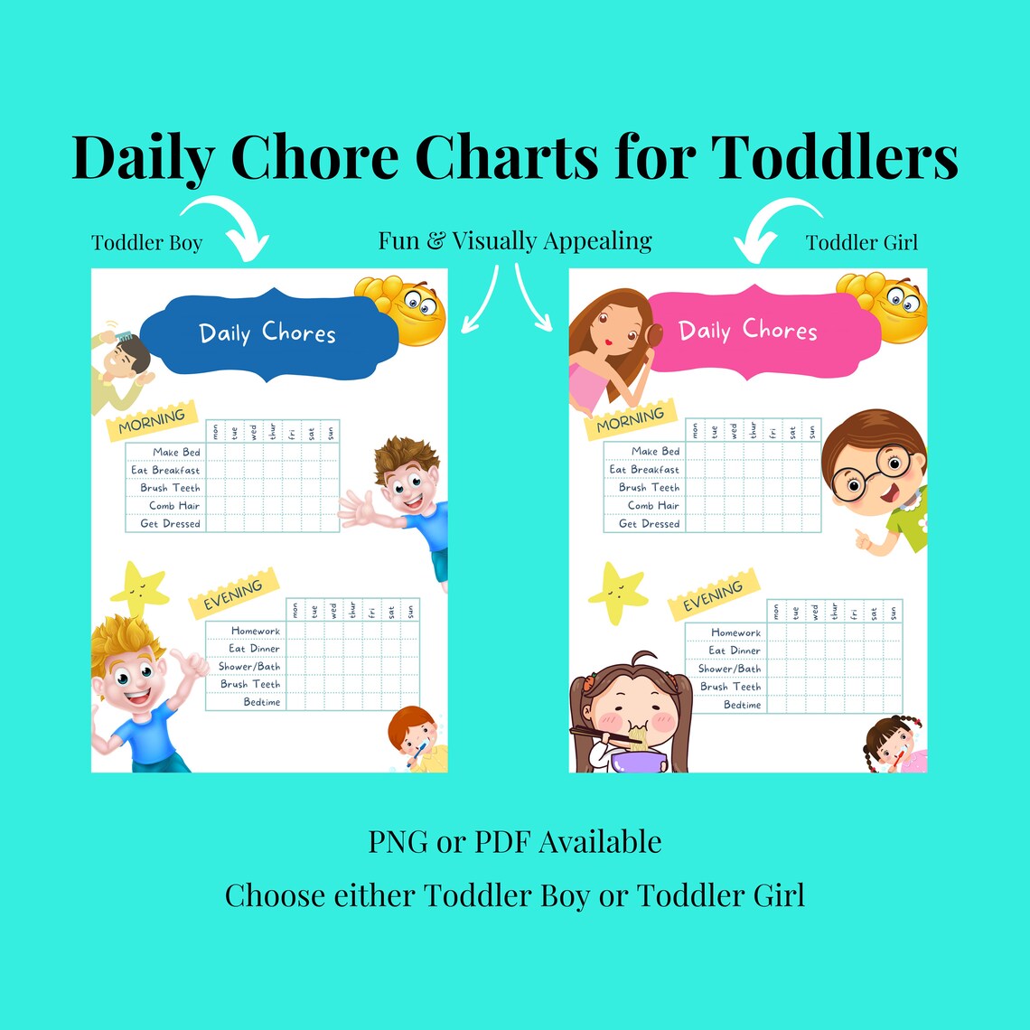 Toddler Boy Chore Chart, Toddler Girl Chore Chart, Toddler Chore Chart ...